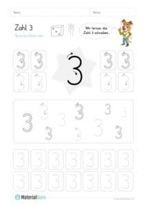 Zahl 3 schreiben lernen - MaterialGuru
