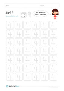Zahl 4 schreiben lernen - MaterialGuru