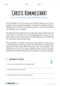 Christi Himmelfahrt - Kostenlose Arbeitsblätter