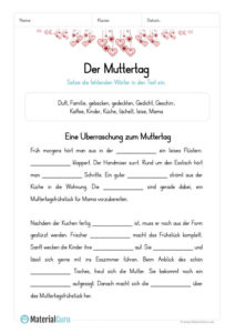 Muttertag - Kostenlose Arbeitsblätter