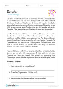 Silvester - Kostenlose Arbeitsblätter