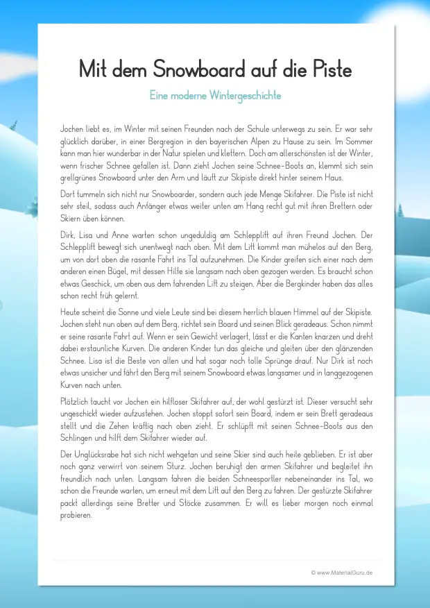 Winter - Kostenlose Arbeitsblätter